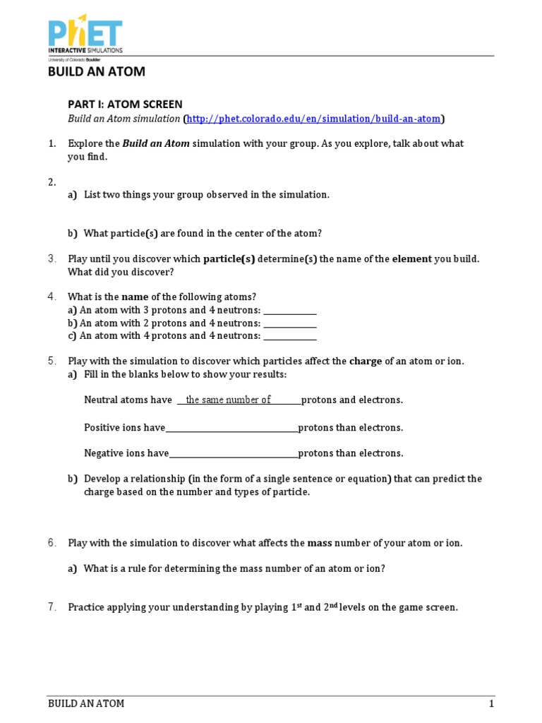 Build an Atom Simulation Guide | PDF | Atoms | Isotope