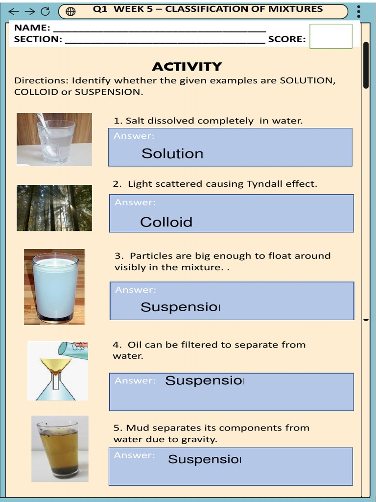Mixture Classification Activity | PDF