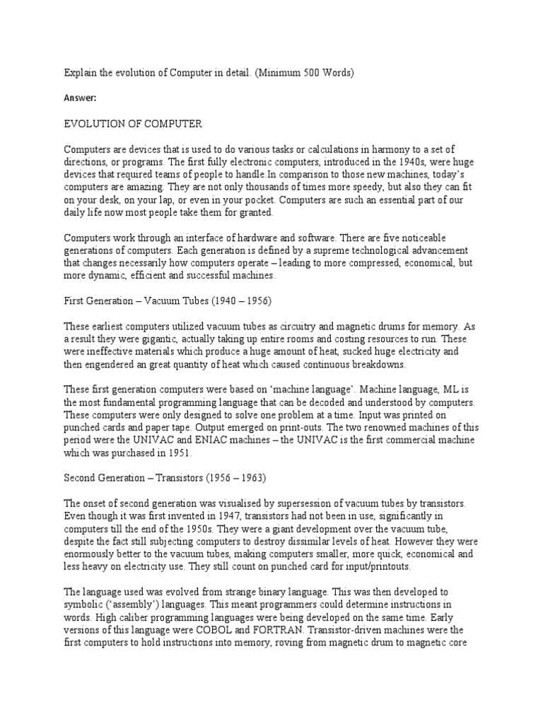 Explain The Evolution of Computer in Details | PDF | Integrated Circuit | Microprocessor