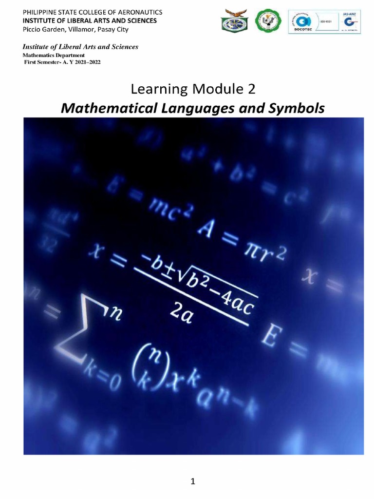 Learning Module 2 Mathematical Languages and Symbols: Piccio Garden, Villamor, Pasay City | PDF ...