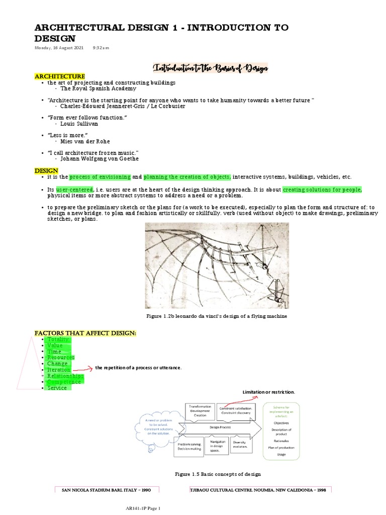 Architectural Design 1 - Introduction To Design Notes | PDF | Design ...