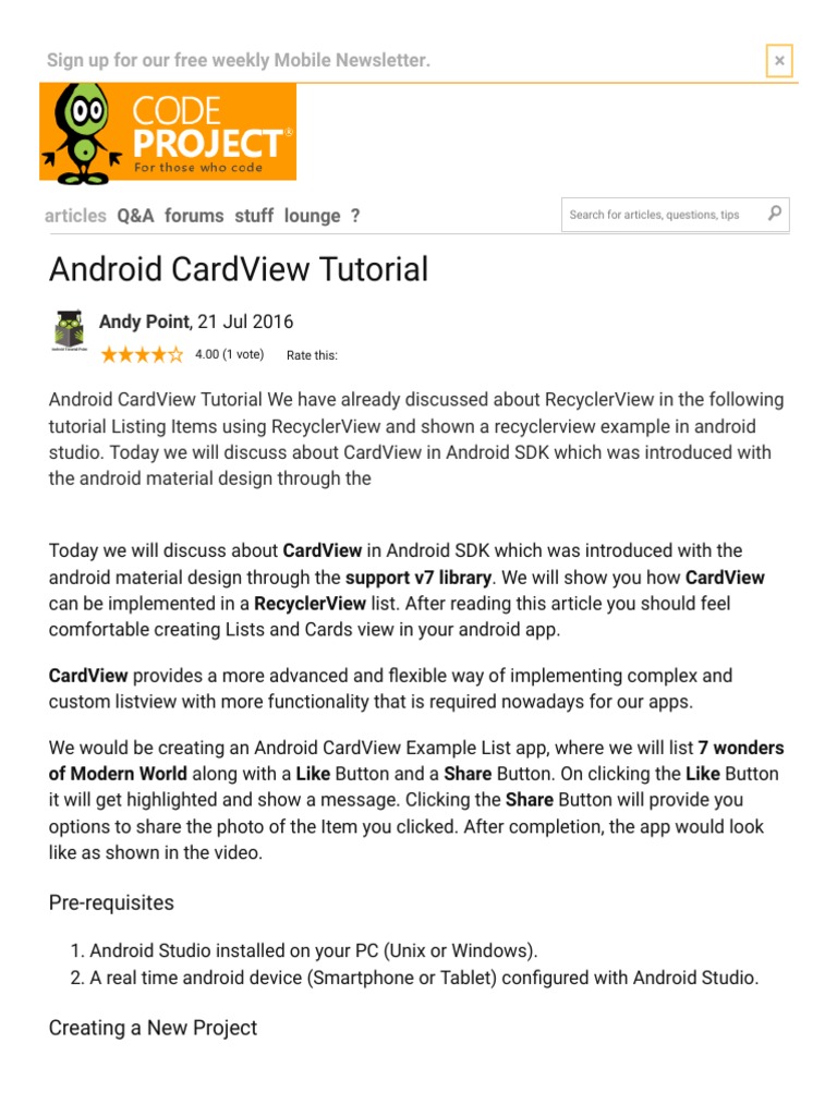 Android CardView Tutorial - CodeProject | PDF | Android (Operating System) | Mobile App