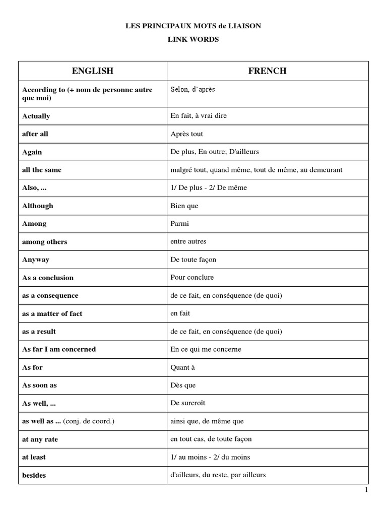 Liste Des Mots de Liaison | PDF | Arts du langage et discipline