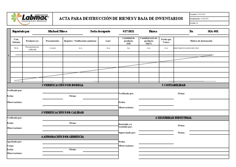Acta para Destruccion de Bienes y Baja de Inventarios V02 | PDF