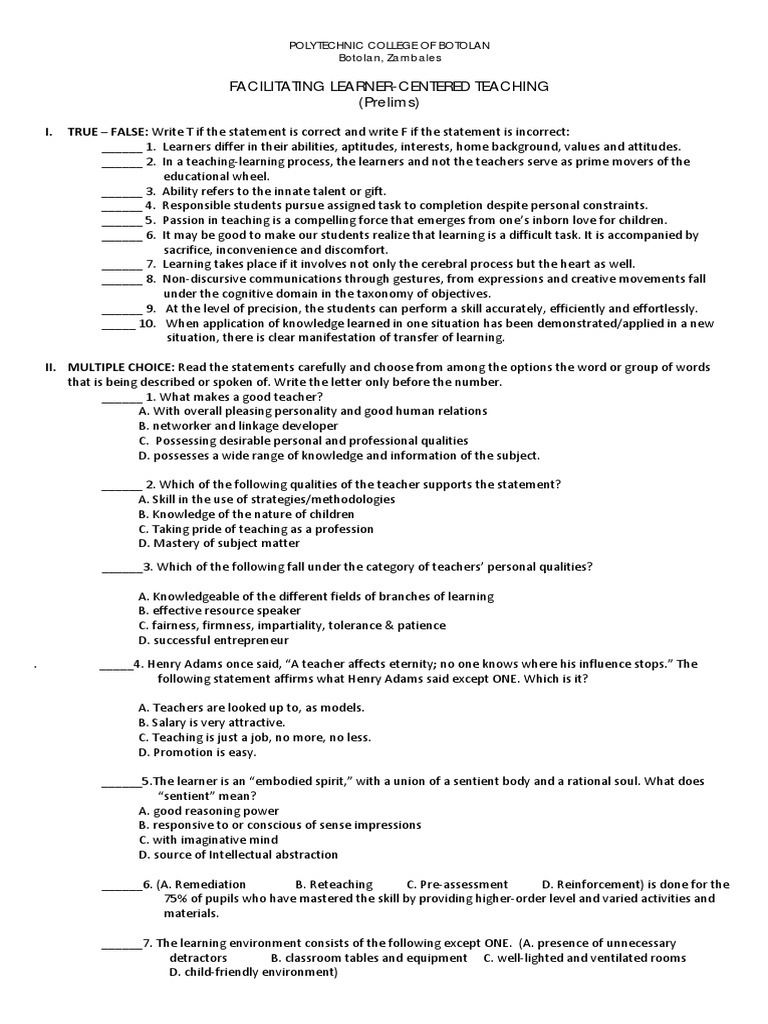 Facilitating Learner-Centered Teaching: An Analysis of Key Concepts ...