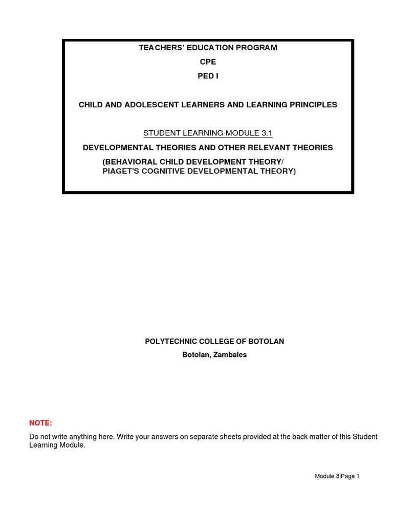 Module 3.1 Developmental Theories and Other Relevant Theories | PDF ...