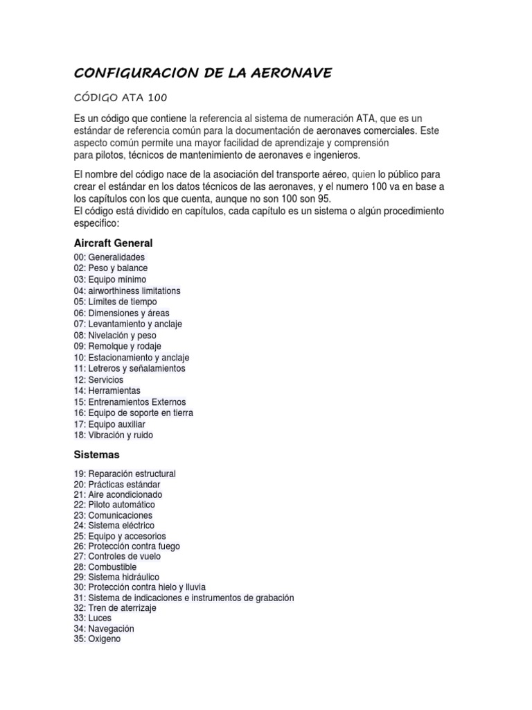 Codigo Ata 100 | PDF | Aeronáutica | Configuraciones de aeronaves