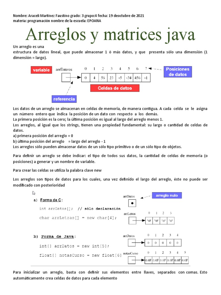 Arreglos y Matrices en Java | PDF | Estructura de datos de matriz ...