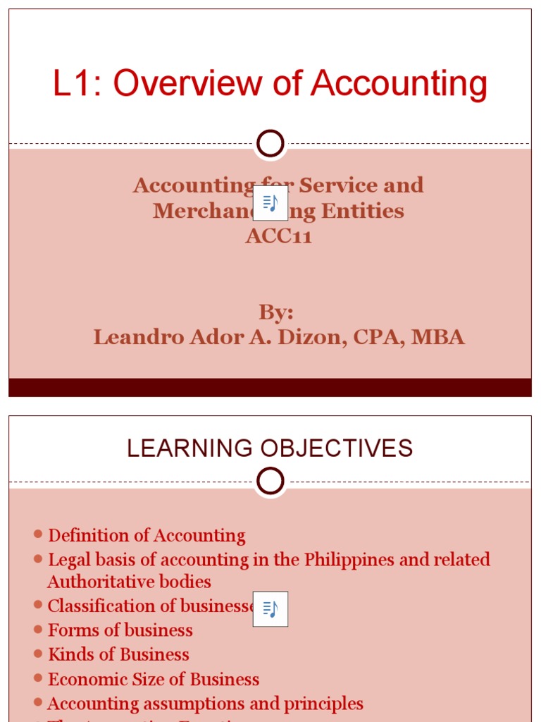 L1: Overview of Accounting: Accounting For Service and Merchandising Entities ACC11 | PDF ...