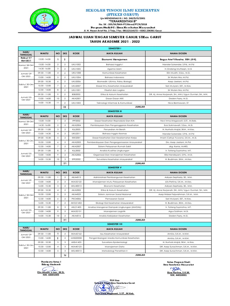 Jadwal UTS 2021 - 1 Ok | PDF