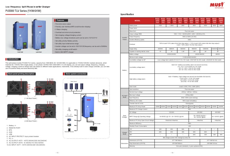 PV3300 TLV 4 - 5Kw SPLIT PHASE (120V y 240V) SPECS NEW | PDF | Power ...