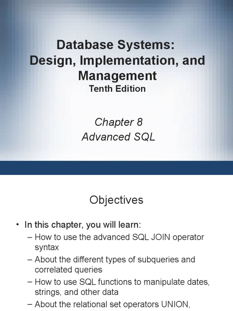 Database Systems: Design, Implementation, and Management: Advanced SQL | PDF | Relational ...