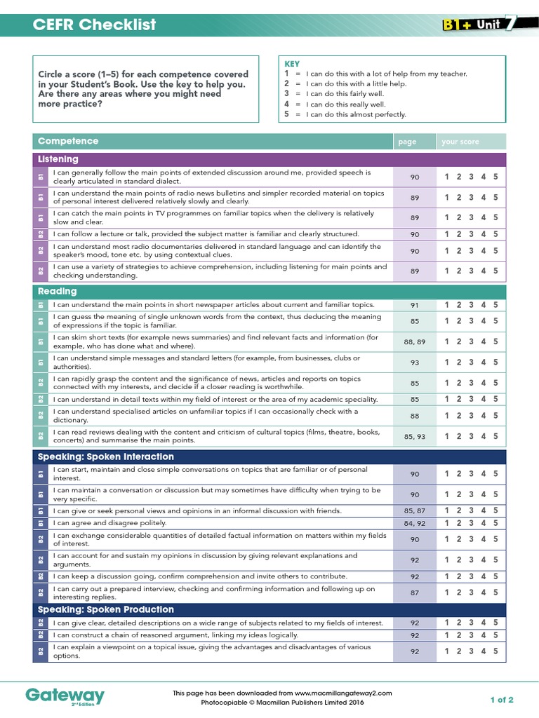 B1+ UNIT 7 CEFR Checklist | PDF | News | Reading Comprehension