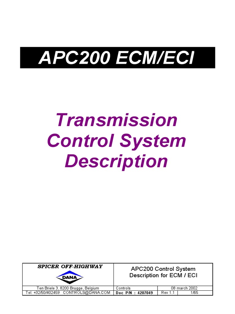 Dana - APC200 ECM ECI Transmission Control System Description | PDF ...