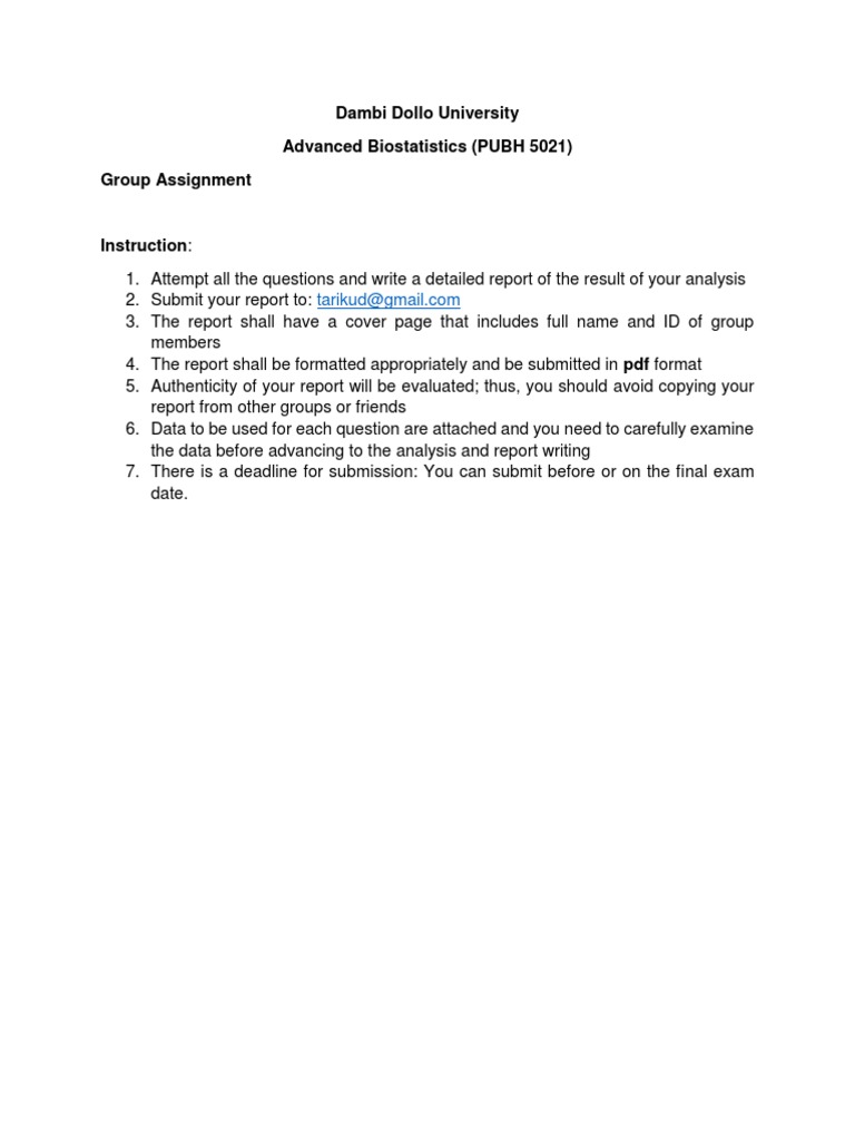 Group Assignment Report on Advanced Biostatistical Analysis of Public ...
