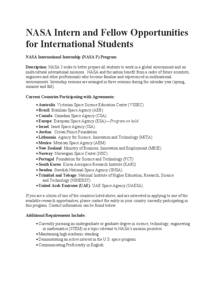 Nasa Intern and Fellow Opportunities For International Students | PDF ...