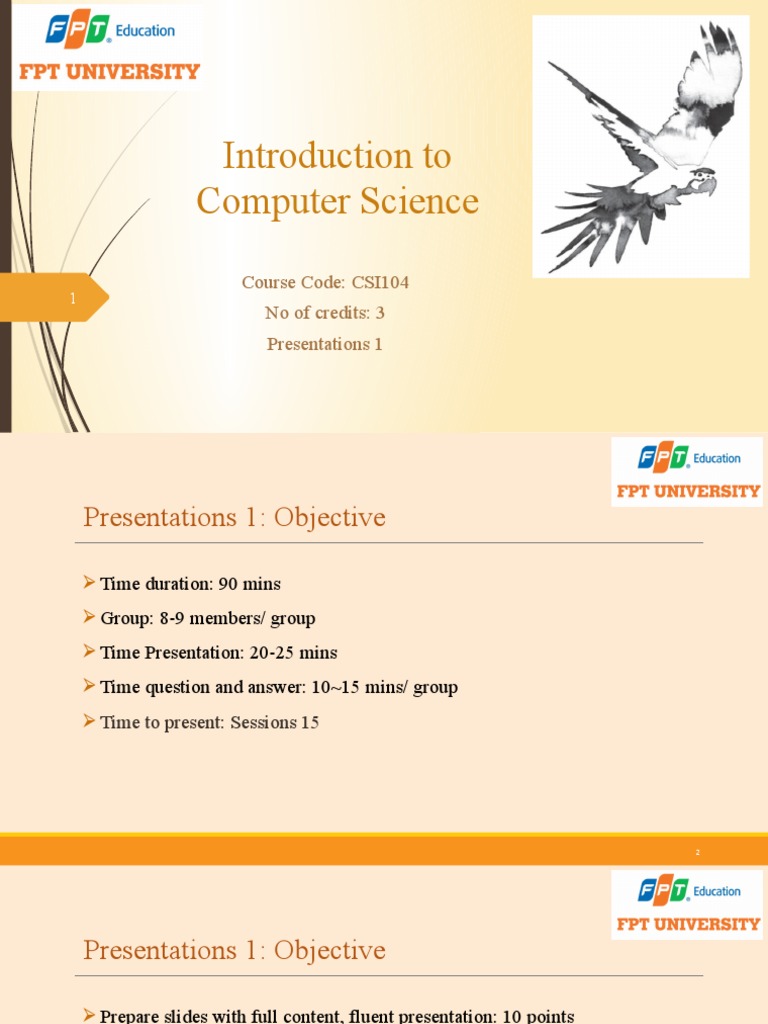 Introduction To Computer Science: Course Code: CSI104 No of Credits: 3 Presentations 1 | PDF
