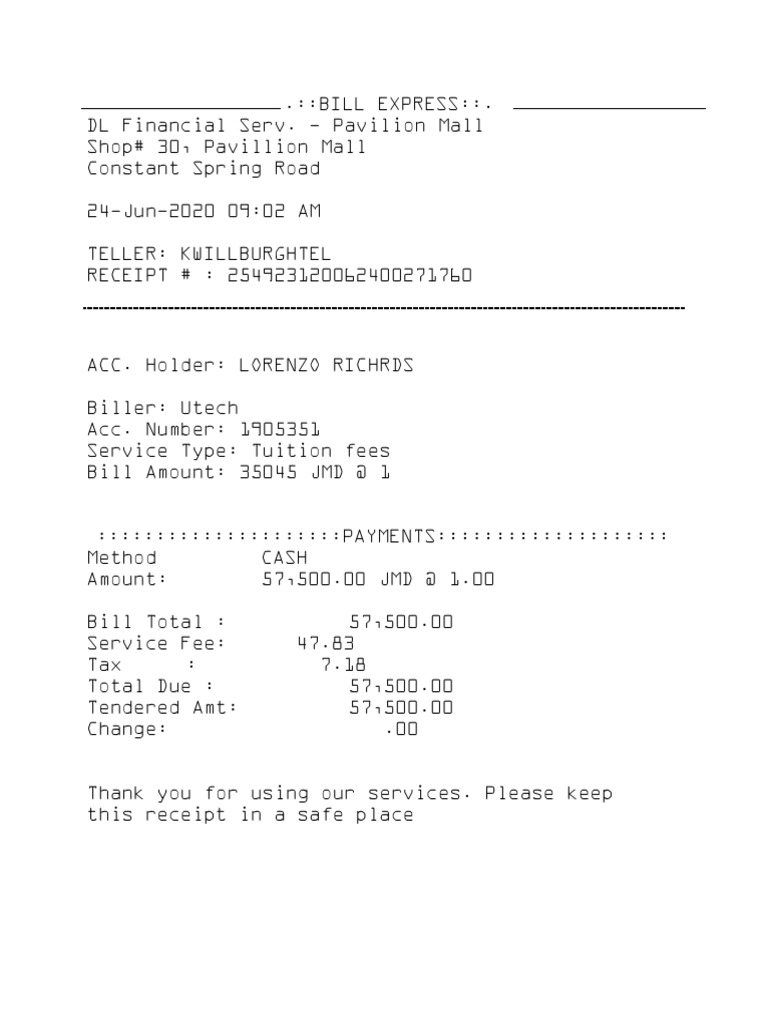 Utech Tuition Fee Payment Receipt | PDF