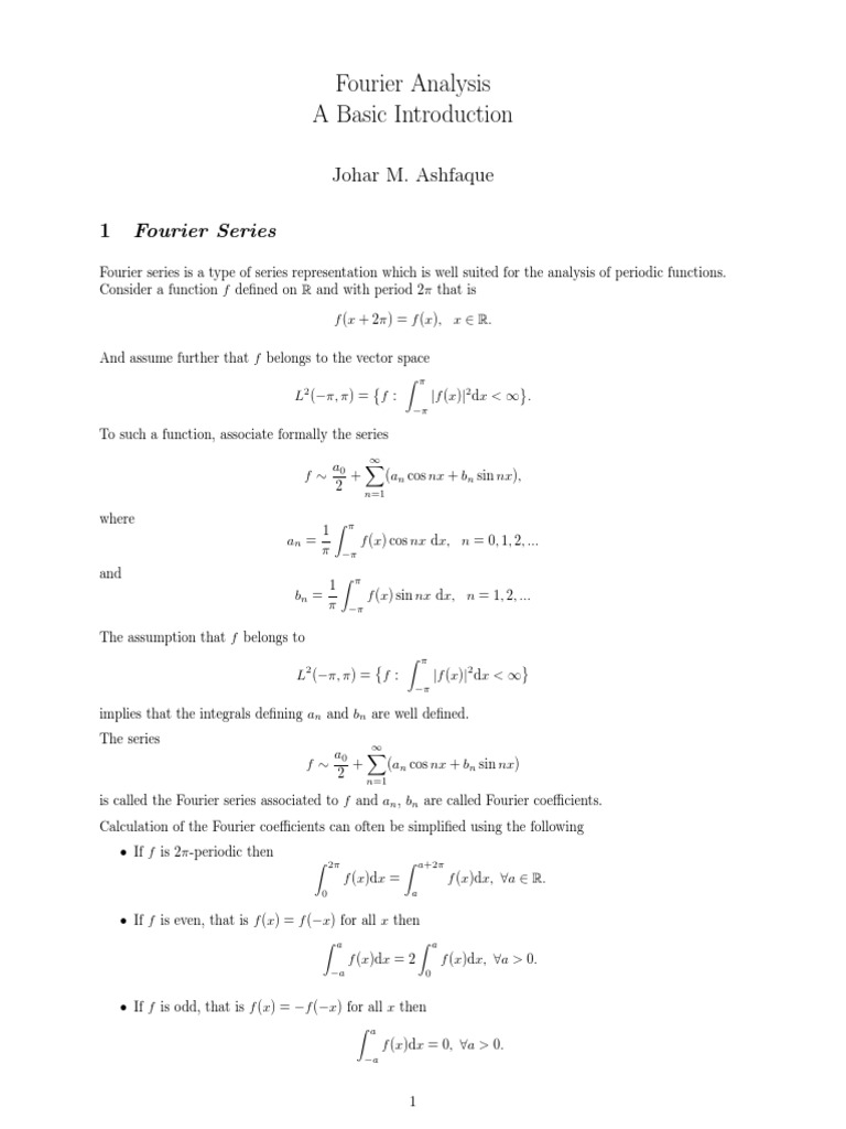 Fourier Analysis Introduction 4pp | PDF | Fourier Series | Trigonometric Functions
