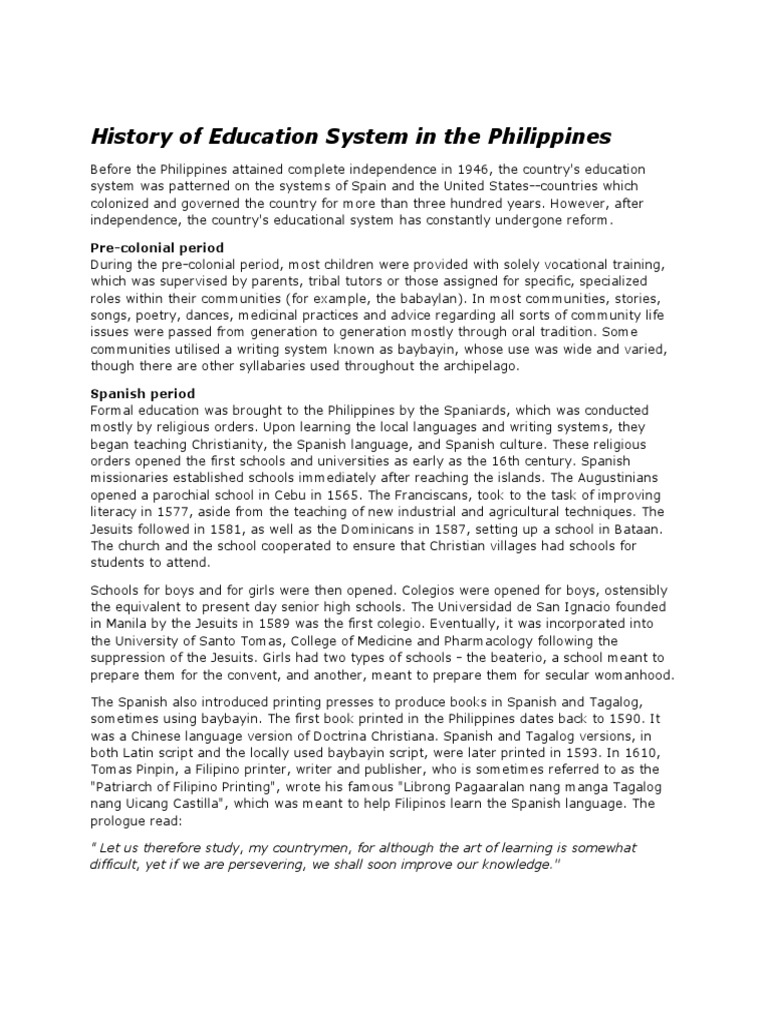 History of Education System in The Philippines: Pre-Colonial Period ...