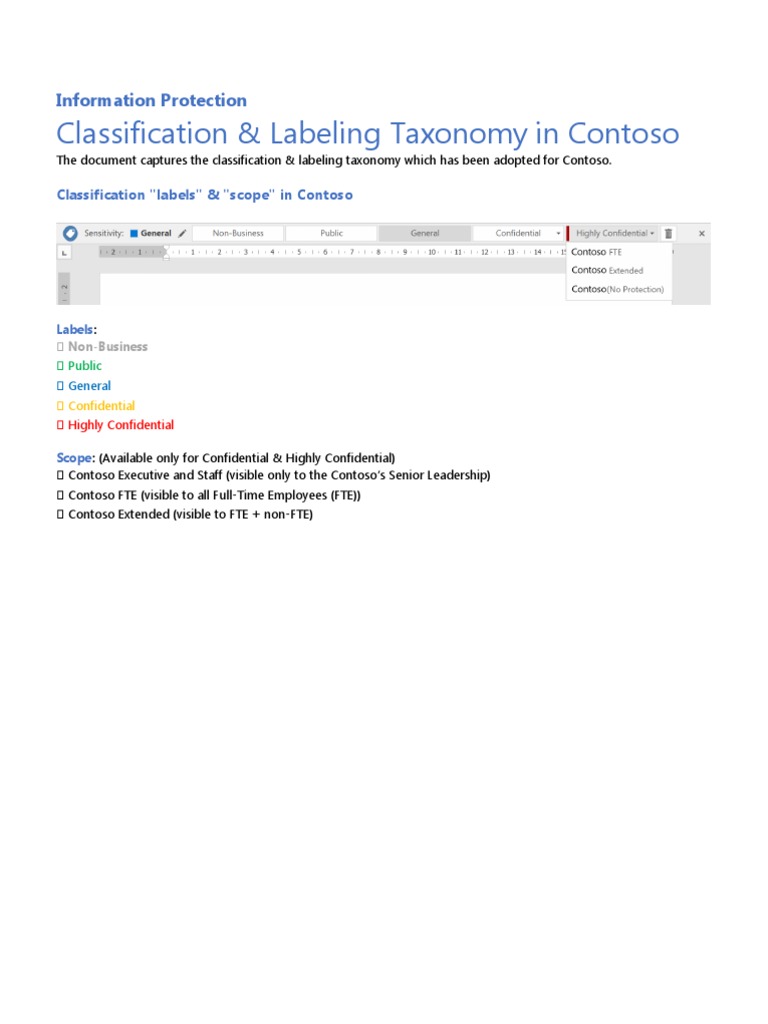 Classification & Labeling Taxonomy in Contoso: Information Protection ... Classification & Labeling Taxonomy in Contoso: Information Protection ...