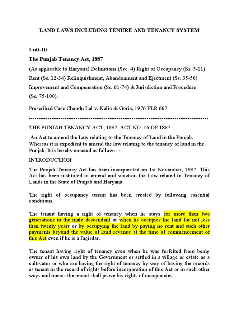 Land Laws Including Tenure and Tenancy System | PDF | Leasehold Estate ...