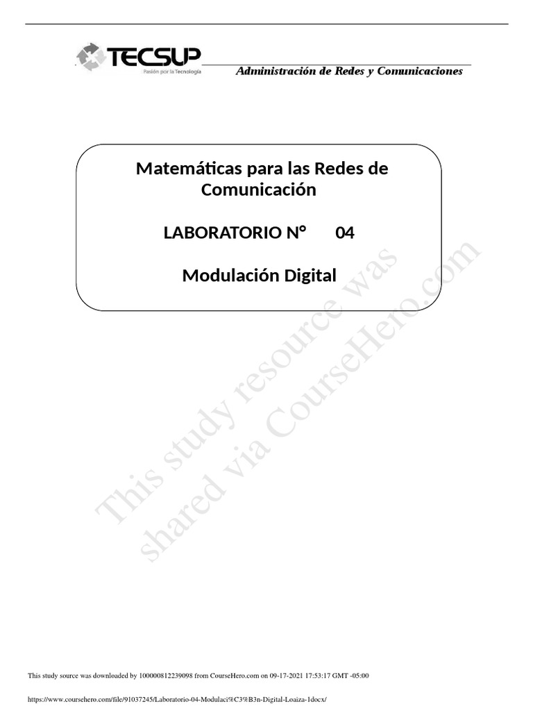Laboratorio 04 Modulaci N Digital Loaiza 1 | PDF | Telecomunicaciones | Redes de computadoras