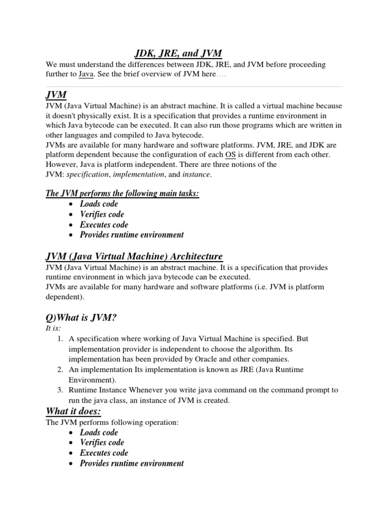 1.JDK, JRE, and JVM | PDF | Java Virtual Machine | Java (Programming ...