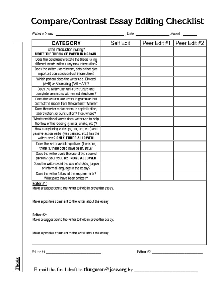 Compare-Contrast Edit Checklist 2020 | PDF