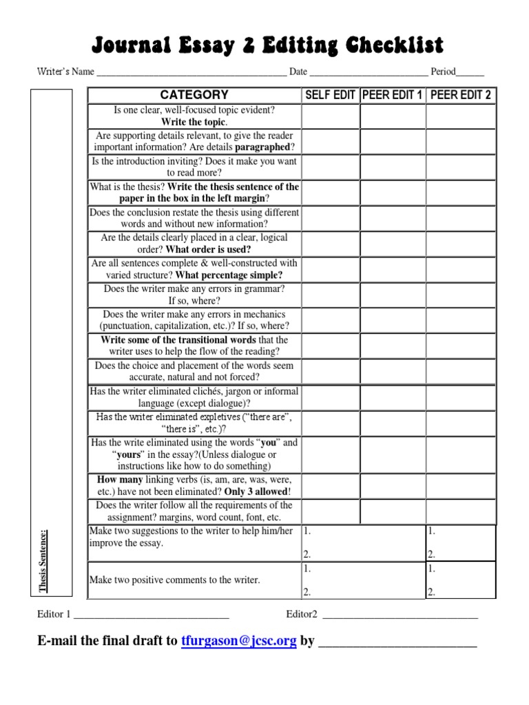 Journal 2 Essay Editing Checklist | PDF | Essays | Writers