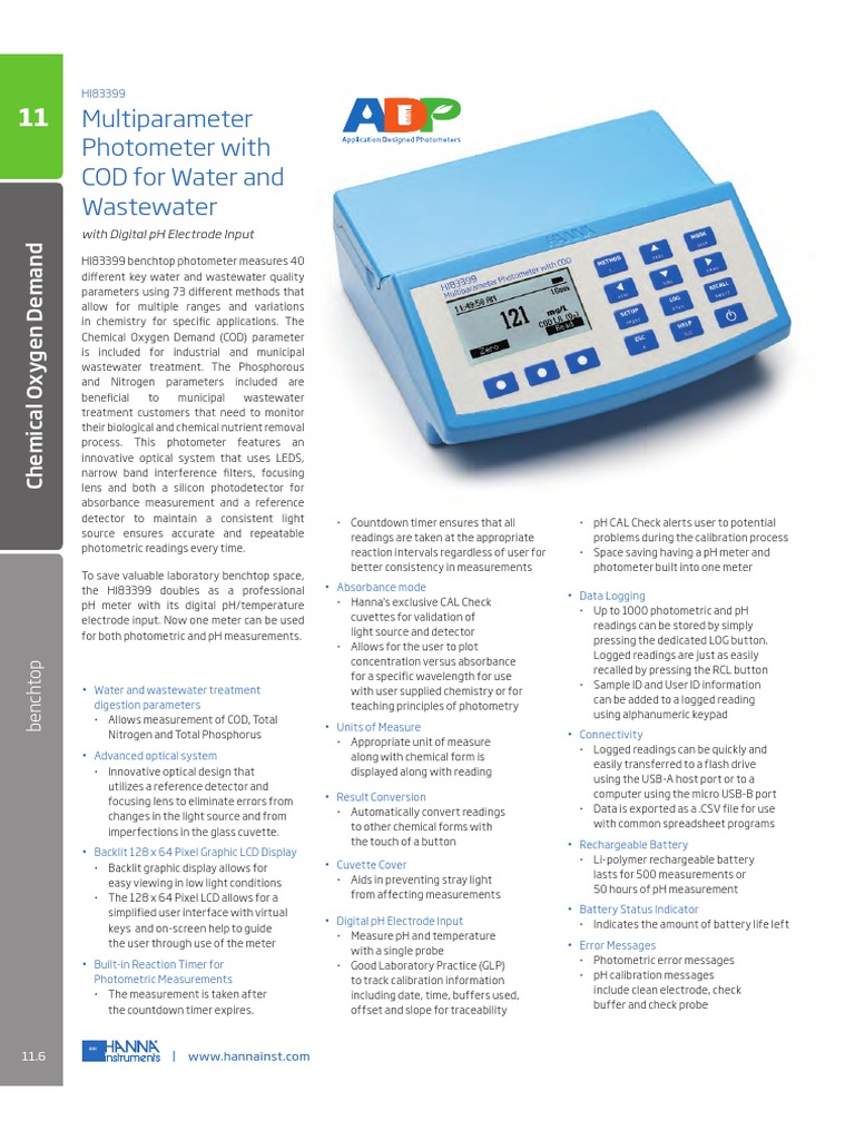 Multiparameter Photometer With COD For Water and Wastewater: With ...