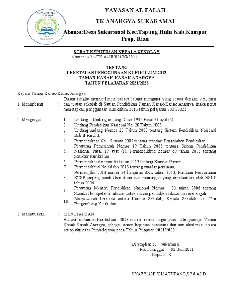 Lembar Pengesahan Kurikulum | PDF