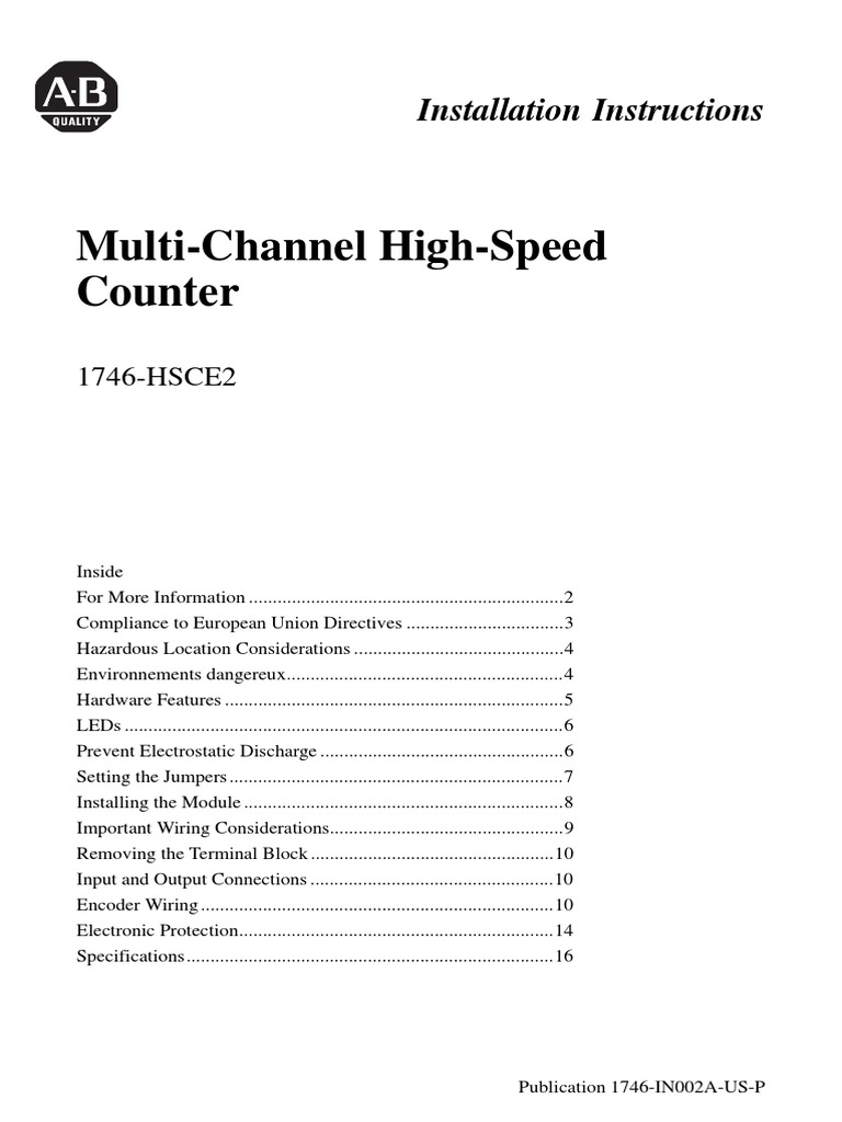 Multi-Channel High-Speed Counter: Installation Instructions | PDF ...
