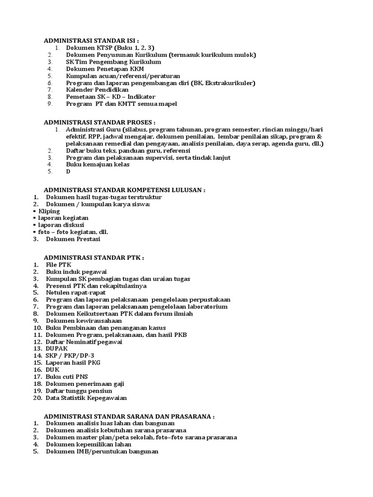 Administrasi Standar Isi | PDF