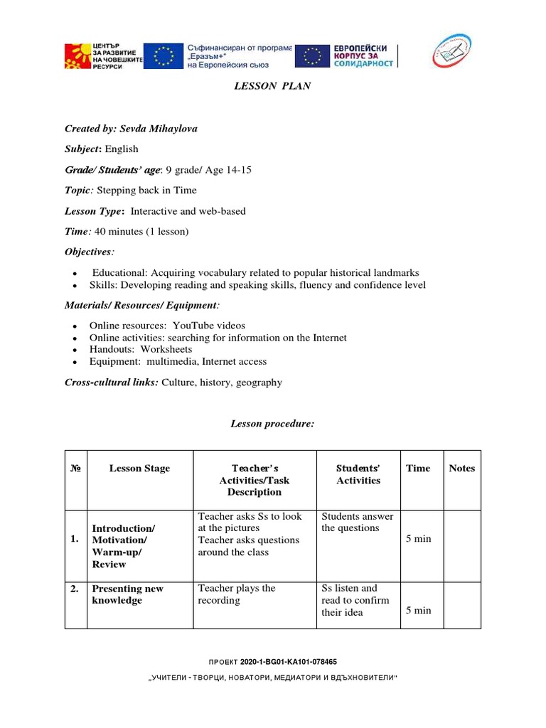 Interactive Lesson Plan on Historical Landmarks | PDF | Teachers ...