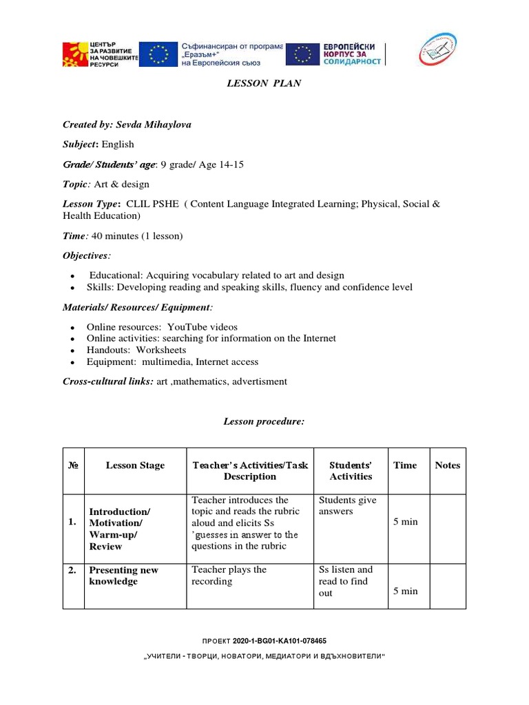 Lesson Plan 5 Art and Design | PDF | Teachers | Lesson Plan