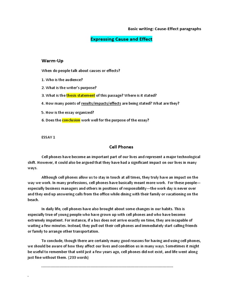 Bwriting 4 - Cause Effect - Samples of Block Organization Outline | PDF ...