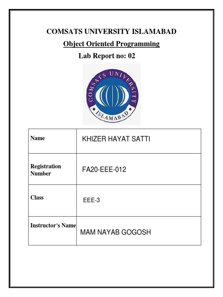 Fa20 Eee 012 Oop Lab 2 | PDF | Namespace | Object (Computer Science)