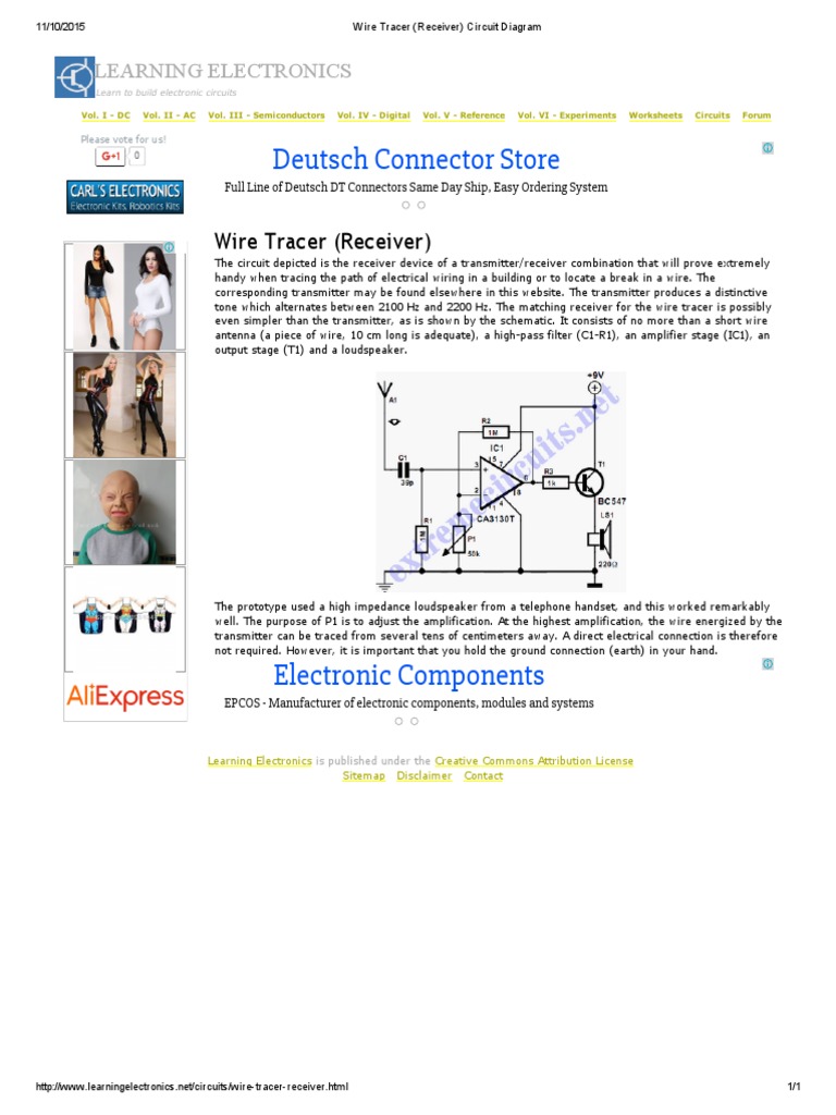 Wire Tracer (Receiver) Circuit Diagram | PDF | Amplifier | Electronic ...
