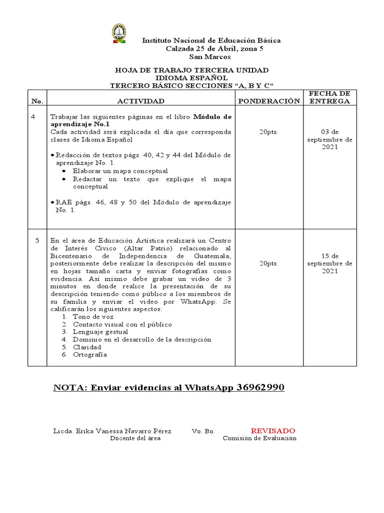 Hoja de Trabajo 3.2 Idioma Español | PDF
