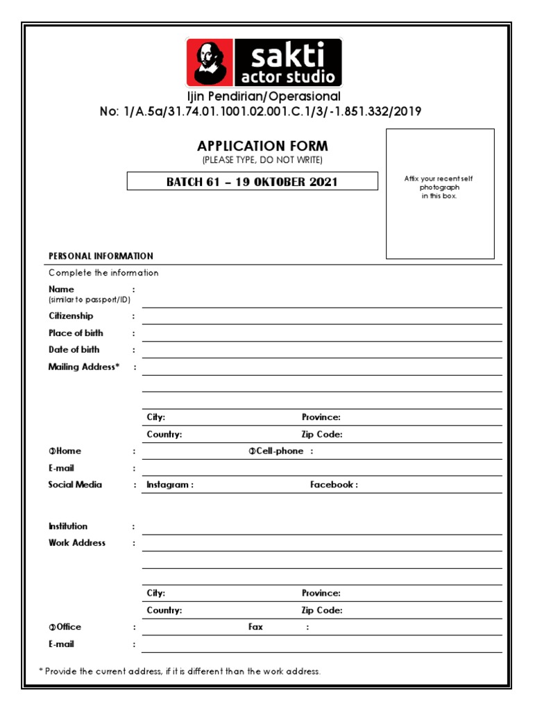 Sakti Actor Studio Application Form OCTOBER 2021 | PDF | Mass Media ...