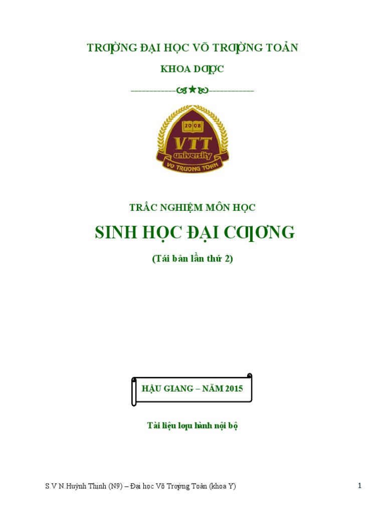 Bo Cau Hoi Trac Nghiem Sinh Hoc Dai Cuong DH | PDF