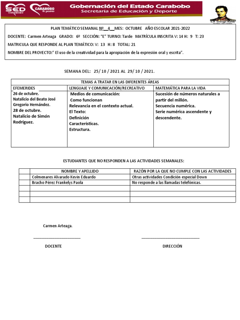 Formato Plan Tematico #4 P A Del 25 Al 29 de Octubre 2021 | PDF