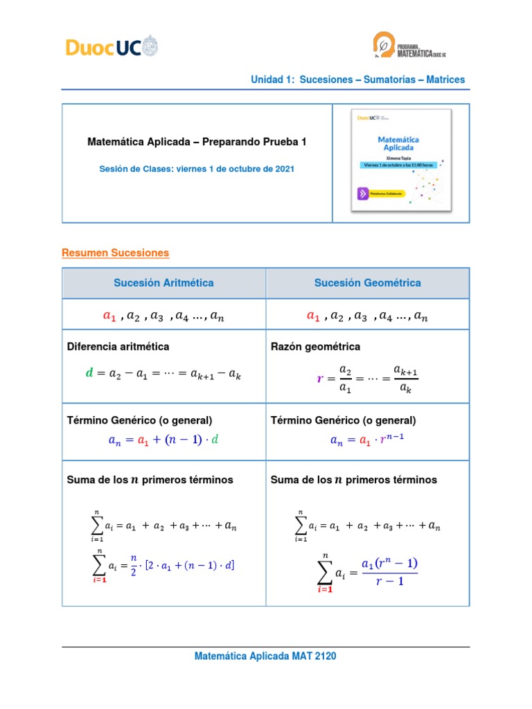 Sucesiones y Matrices en MAT 2120 | PDF | Matriz (Matemáticas) | Matemáticas