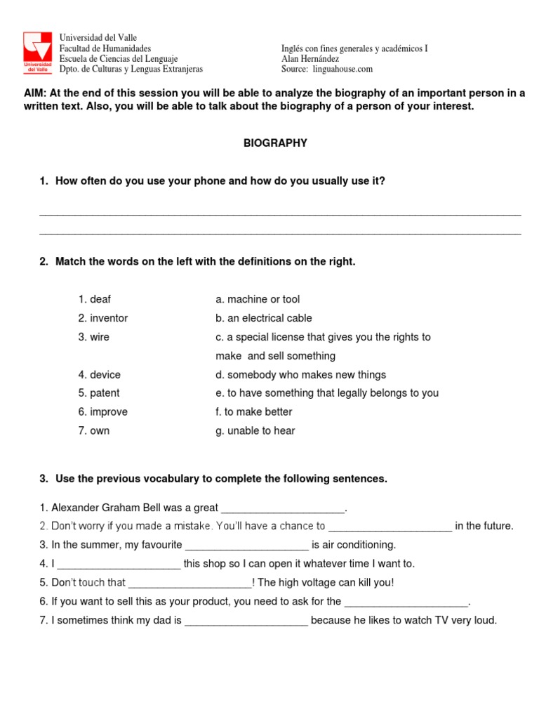 English 1 Class 12 Biography | PDF | Communication