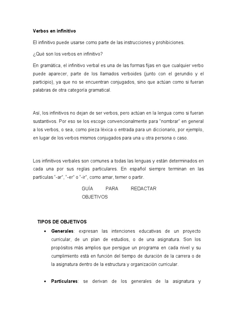 Verbos en Infinitivo | PDF | Verbo | Aprendizaje