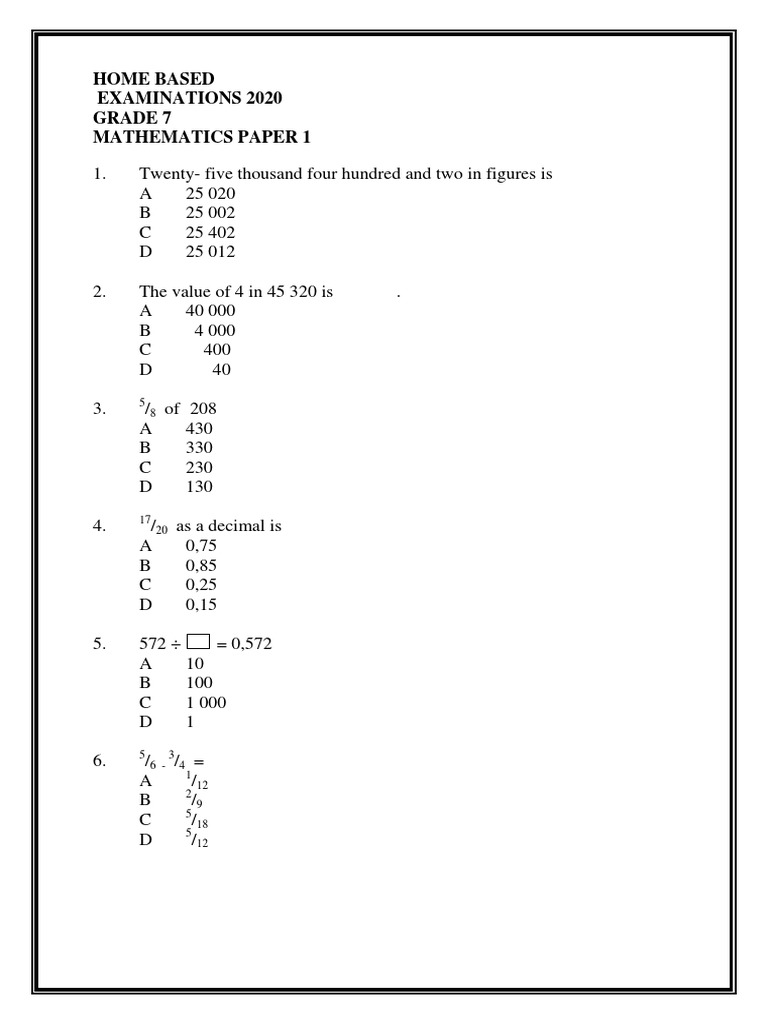 Grade 7 Maths 1 Pp2a | PDF | Elementary Mathematics | Mathematics