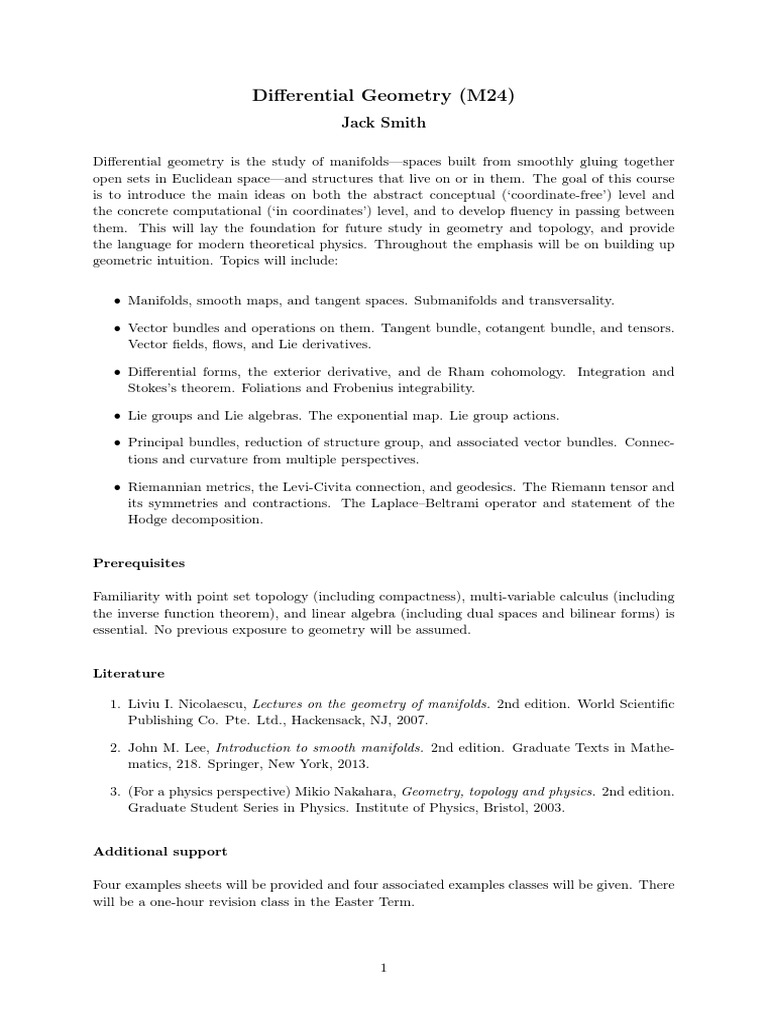 Differential Geometry Course Overview | PDF | Teaching Methods ...