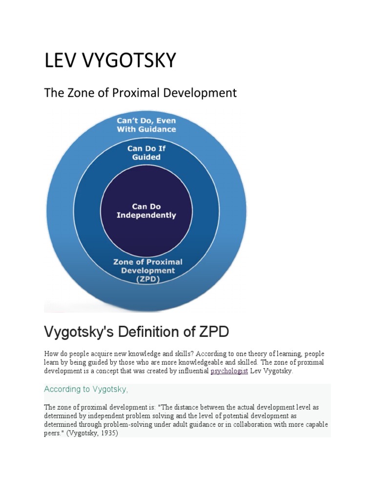 Lev Vygotsky: The Zone of Proximal Development | PDF | Neuropsychological Assessment | Behavior ...