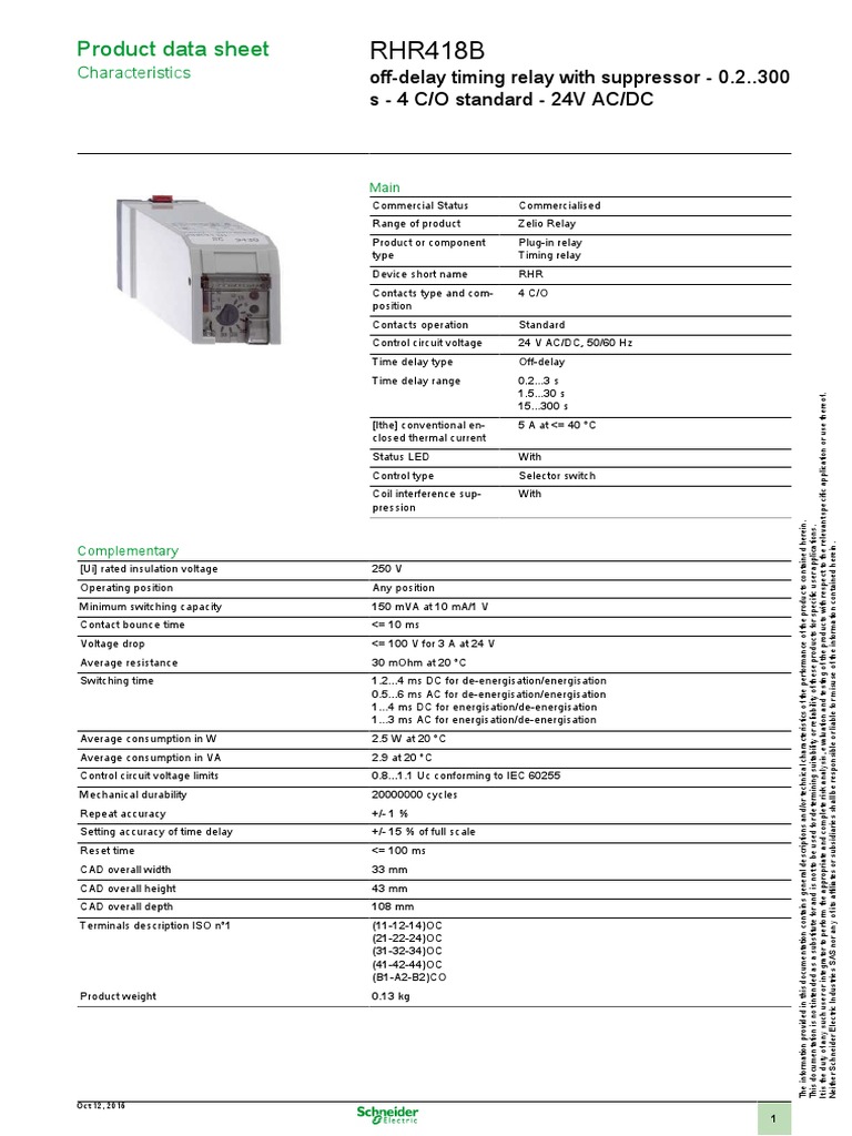 RHR418B: Product Data Sheet | PDF | Relay | Switch